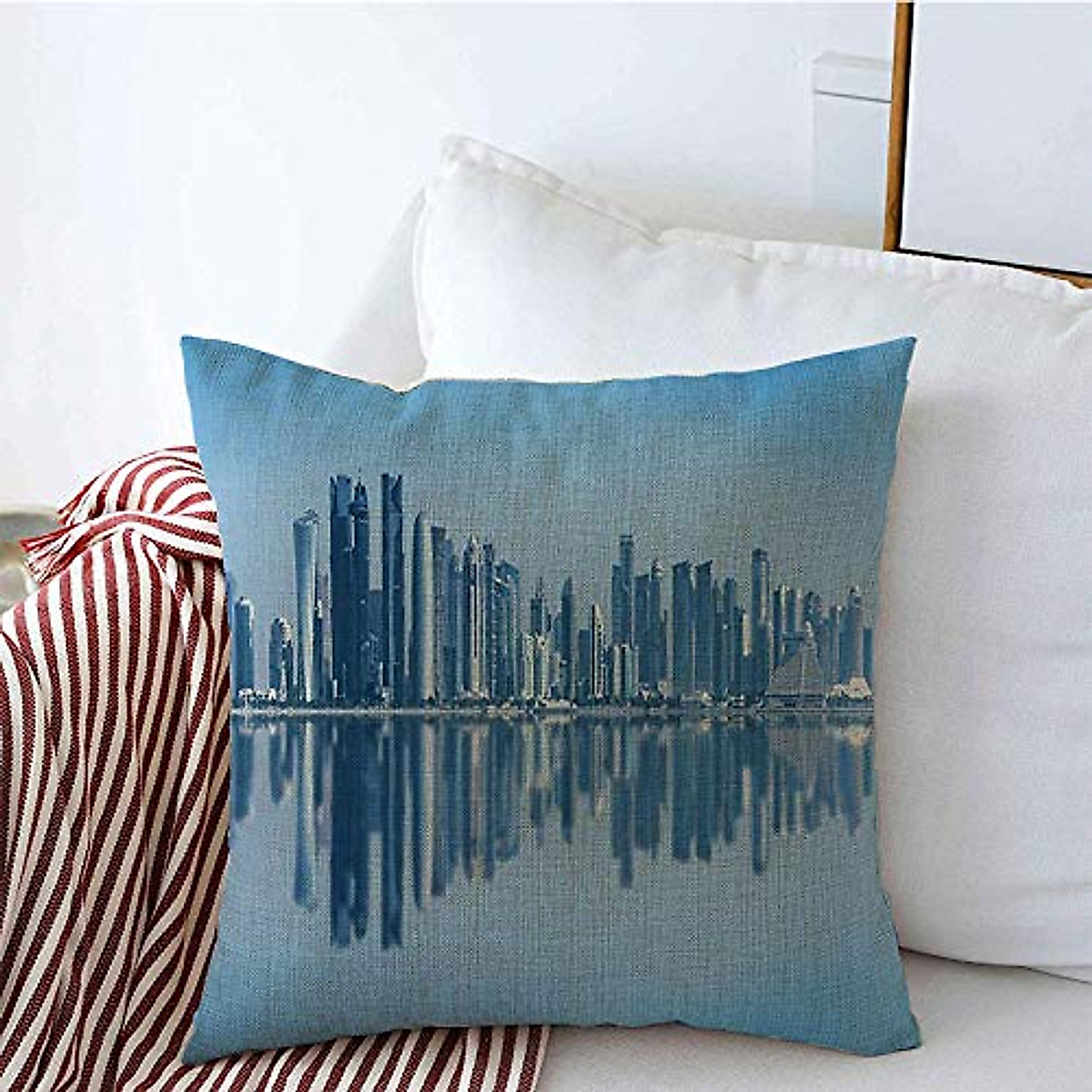 Starojun Throw Pillow Covers View Futuristic District Urban East Skyline Doha Coastline Travel Qatar Landmarks Business Finance Linen Square Pillow Cuhsion Covers Case for Couch Car 16x16 Inch