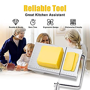 TRENDYSUPPLY Stainless Steel Cheese Slicer, Cheese Slicer with Wire, Cheese Cutter with Accurate Size Scale & 5 Replacement Wire, Cheese Board with Wire Cutter for Block Cheese