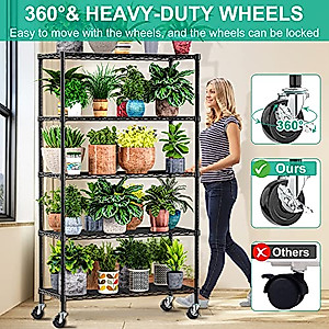 5 Tier Storage Shelves with Wheels - Metal Shelves for Storage Heavy Duty Adjustable Wire Shelving Unit Storage Shelf Organizer Storage Rack for Kitchen Garage Pantry Closet Laundry(36L x 14W x 75H)