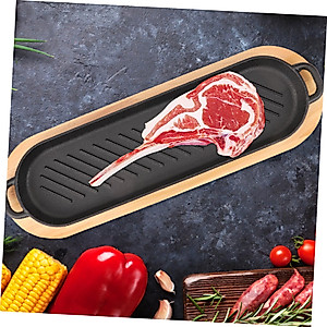 OKUMEYR Grill Plate Creative Baking Pan Steak Pan Cast Iron Serving Plate Frying Plate Steak Grill Pan Household Steak Pan Non-stick Steak Pan Cast Iron Steak Plate Grilling Food Pan