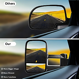 Perfit Zone Towing Mirrors Compatible with 2007-2014 Chevy Silverado for GMC Sierra 1500 2500 3500 HD Yukon Tahoe Black Power Heated Convex Lens Manual Folding Pair Set Driver Passenger LH RH