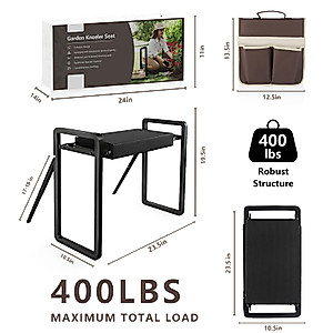seasky Foldable Garden Kneeling and Seat,Anti-Tipping Garden Stool Widened Thick Soft Kneeling Pad, Heavy Duty Gardening Stool with Garden Tool Bag,Gardening Gift