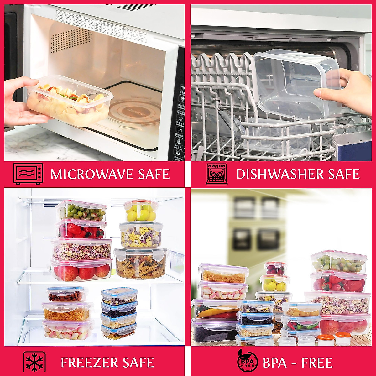 RockBerry 50 Pcs Large Food Storage Containers with Lids Airtight-85 OZ to Small Containers-Total 526 Oz BPA Free Plastic Stackable Containers For Pantry kitchen Organization, Microwave Safe