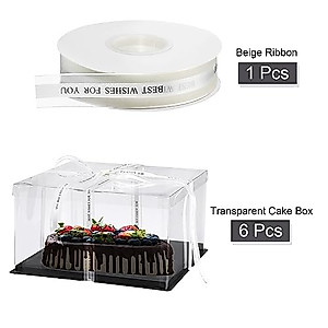 uxcell Clear Cake Box, 6Pcs 13"x7"x13" - Tall Cake Boxes with Ribbon for 12 Inch Cake Packing Carry - for Birthday Parties, Wedding (Black)