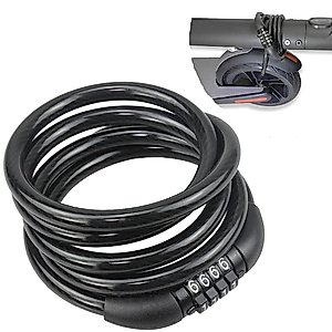SEWAY Scooter Lock Cable for Xiaomi Mijia M365 ES Series, Bicycle Combination Locks Coiled Chain Lock Basic Self Coiling Core Steel Wire 4 ft. Long 1/3 inch Fit for M365/ES1/ES2/ES3/ES4