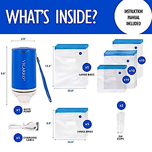 VICARKO Vacuum Sealer Bags, Vacuum Storage Bags, Sous Vide Bags, Reusable Bags, Food Saver Zipper Bags, Upgraded Valve, BPA Free,10 Pcs, 4.3L, 13.5 x 10.5"
