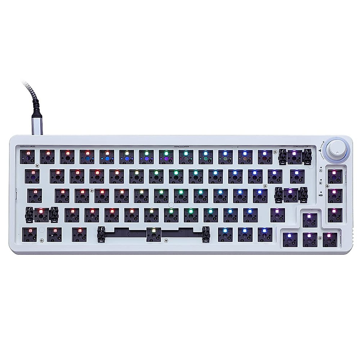 GK68 RGB Hot-Swappable Programmable Junction Box Can Be Replaced with Switch DIY Mechanical Keyboard Kit, Support AKKO, Cherry MX, Gateron, Kailh Mechanical Axis (White, White)