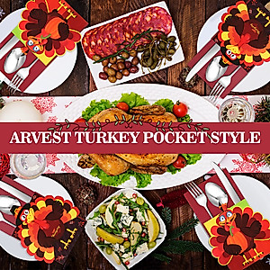 48 Pieces Thanksgiving Cutlery Holder Set Silverware Paper Pocket Pouch Thanksgiving Turkey Utensil Decor Thanksgiving Autumn Harvest Fall Halloween Party Favor Supply Table Decoration