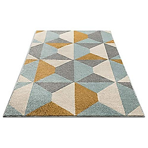 Yara Scandanavian Abstract Geometric Blue & Mustard Yellow Area Rug 5x7 (5'3" x 7'3")