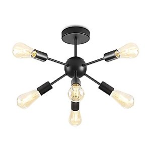 ANWIO Sputnik Chandeliers 6-Light, Semi Flush Mount Vintage Classic Industrial Ceiling Light, Modern Hanging Pendant Lighting for Kitchen Island Dining Room Hallway, Black