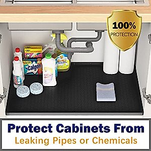 Under Sink Mat,34" x 22" Under Sink Mats for Kitchen Waterproof,Silicone Under Sink Liner with Drain Hole,Flexible Under Sink Drip Tray,Under The Sink Cabinet Protector Mat for Drip Leak Spill-Black