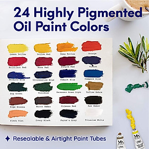 MozArt Supplies Oil Paint Set – 24 Oil Based Paints for Artists, Hobby Painters – Rich Pigment and Non Toxic Oil Painting Set for Artists - Ideal for Canvas, Wall Art, Landscape & Portrait Paintings