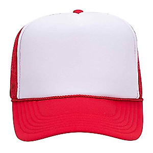 OTTO Wholesale 12 x CAP 5 Panel High Crown Mesh Back Trucker Hat (021602 - Red/Wht/Red) (OSFM - Adult)