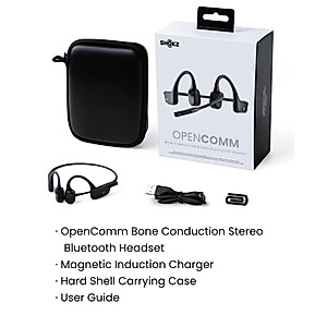SHOKZ (AfterShokz OpenComm - Bone Conduction Open-Ear Stereo Bluetooth Headset with Noise-Canceling Boom Microphone - Wireless Headset for Mobile Use, with Bookmark