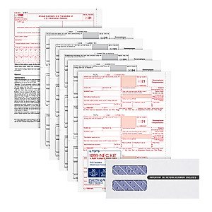 TOPS 1099 NEC 3 Up Forms 2021, Tax Forms Kit for 30 Recipients, 5 Part NEC Tax Form Sets with Self Seal 1099 Envelopes and 3 1096 (TX22905KIT-NE21)