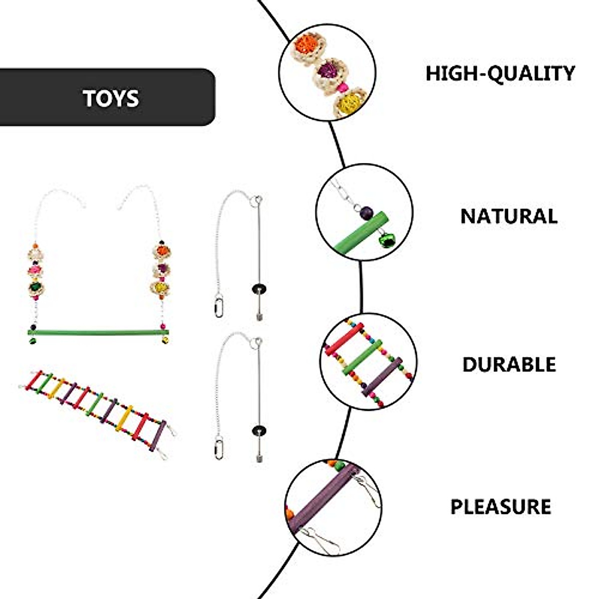 PATKAW Chicken Swing Toys 8 Pcs Parrot Bird Toy Bird Perch Bird Cage Hammock Toy Set Wooden Hammock Wooden Swing