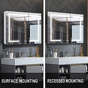 ExBrite Lighted Medicine Cabinet,36x30 in Medicine Cabinets for Bathroom with Mirror,Surface or Recessed Mount LED Medicine Cabinet,3-Layer Storage Shelves,Defog,Dimming,Clock