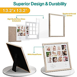 1Dino My First Year Baby Keepsake Picture Frame - 13.2"x 13.2" Rustic Wood Baby Frame Hold 12 Months Photo Inserts - Newborn Baby Registry, Shower Gift for Boys and Girls, Wall or Desk Nursery Decor