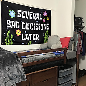 ZKflager Several Bad Decisions Later Flag Cool Funny Flags For Room Guys Meme Banner 3x5 Feet College Dorm Bedroom Wall Man Cave Frat Black Background