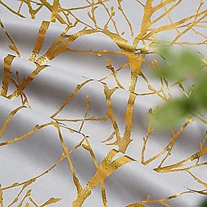 FMFUNCTEX Branch Grey Blackout Curtain Panels for Bedroom 84" Foil Gold Tree Branch Window Curtains Metallic Print Energy Efficient Thermal Curtain Drapes for Guest Living Room Grommet Top 2 Panels