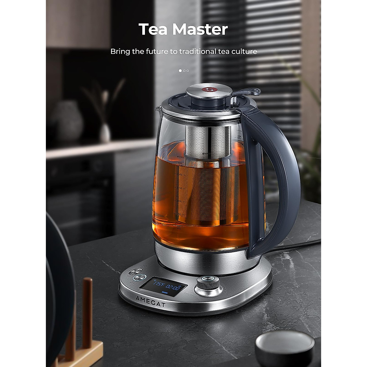 Tea Kettle Electric, AMEGAT Tea Pot with Removable Infuser, 9 Preset Brewing Programs Tea Maker with Temperature Control, 2 Hours Keep Warm, 1.7L Electric Kettles, 1200W, Glass and Stainless Steel