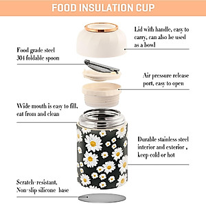 Floral Daisy Chamomile Flowers Kids Womens Lunch Insulated Jar with Spoon 17oz/500ml Insulated Lunch Box Stainless Steel Vacuum Food Warmer Lunch Containers for Hot/Cold Food