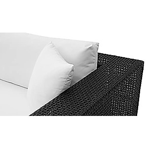 Zuri Modern Marquesa Outdoor Black Wicker Sofa with Quick Drying Cushions in White