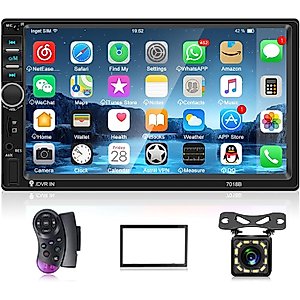 Nhopeew Double Din Car Stereo with Bluetooth and Backup Camera 7 Inch Touch Screen Car Radio Support AUX/USB/TF Card/Mirror Link/Steering Wheel Control