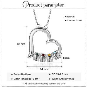 LoraPetid Personalized Heart Mother Necklace with 1-5 Names Custom Birthstone Necklace for Mom Customized Jewelry Gifts for Women Grandma