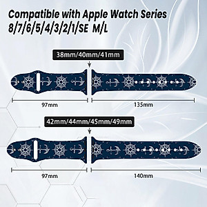 Nautical Theme Blue Anchor Watch Bands Compatible with Apple Watch 38mm 40mm 41mm for Women Men Silicone Wristbands Strap Replacement for IWatch Series SE 8 7 6 5 4 3 2 1