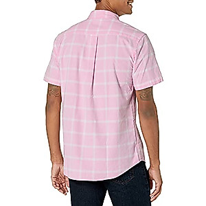 Amazon Essentials Men's Regular-Fit Short-Sleeve Pocket Oxford Shirt, Pink Windowpane, X-Large