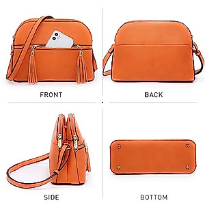 Dasein Women Tassel Zipper Pocket Crossbody Bag Shoulder Purse Fashion Travel Bag with Multi Pockets(1-Orange)