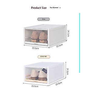 Plastic Pull Shoe Storage Box Clear Stackable Shoes Boxes Cabinet Organizer Flip Drawer (Grey 3 PCS Set)