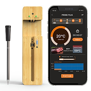 500FT Smart Wireless Meat Thermometer,Bluetooth Digital Food Thermometer,Smart Wireless Meat Thermometer,IPX7 Waterproof Cooking Meat Oven Thermometer Portable for Grilling,Outdoor BBQ，Air Fryer