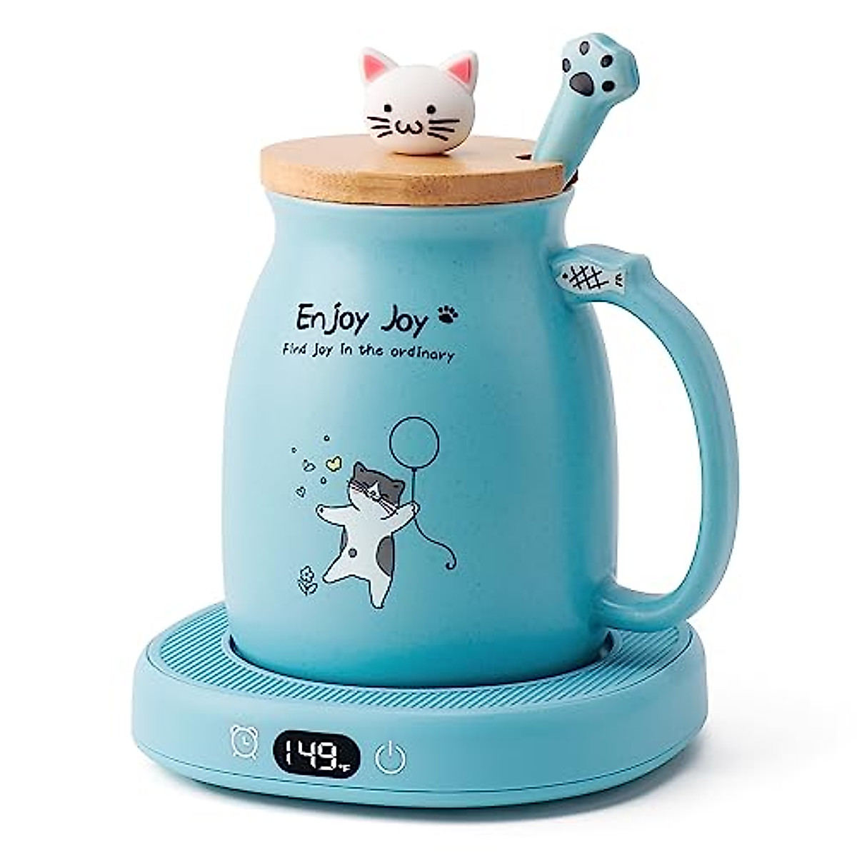 Bsigo Coffee Mug Warmer & Cute Cat Mug Set, Candle Mug Warmer for Home & Office, Electric Smart Coffee Warmer for Desk, Beverage Tea Coffee Cup Warmer with 3-Temp Settings, 8H Auto Shut Off, Blue