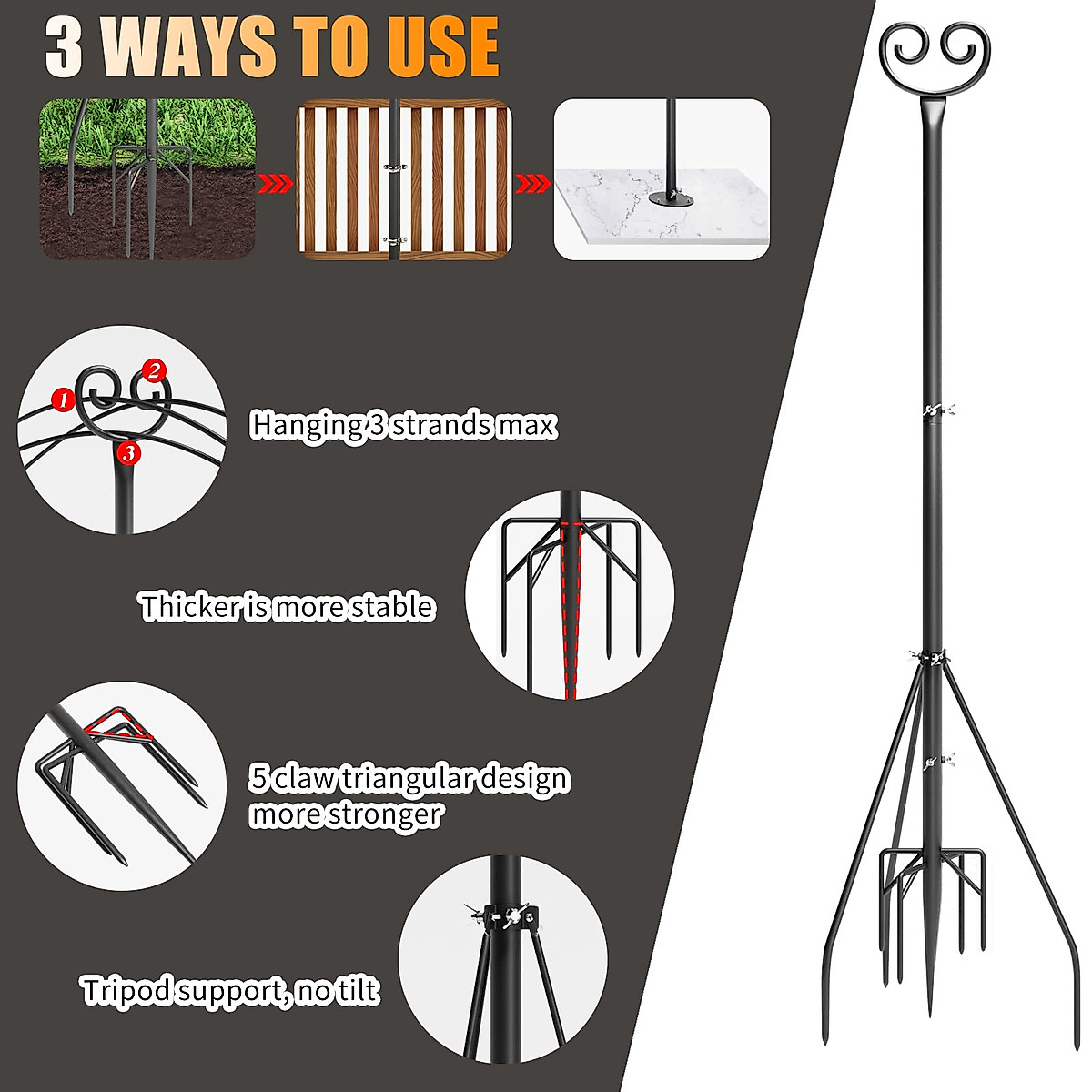 2022 Upgraded String Light Poles for Outdoor (2x10 FT) Heavy Duty Outside Light Poles Sturdy Steel Pole Stand Hooks to Hang Lights for Garden Backyard Patio Wedding Party Deck Birthday Decorations