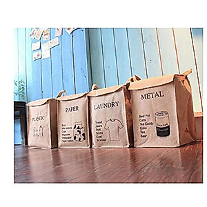 Jute Weave Recycling Bag Waste Bin Bags Basket for Home Kitchen Office - Natural Style Recycle Garbage Trash Sorting Bins Organizer Baskets Recycling Container