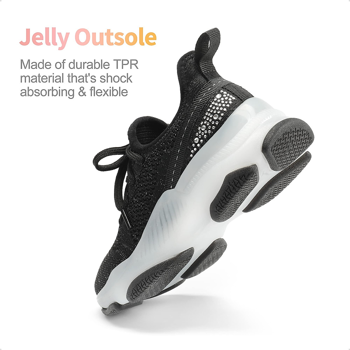 DREAM PAIRS Girls Slip-On Sneakers Kids Sparkle Pop Lightweight Jelly Sole Walking Shoes,Size 13 Little Kid,Black,SDFS2303K