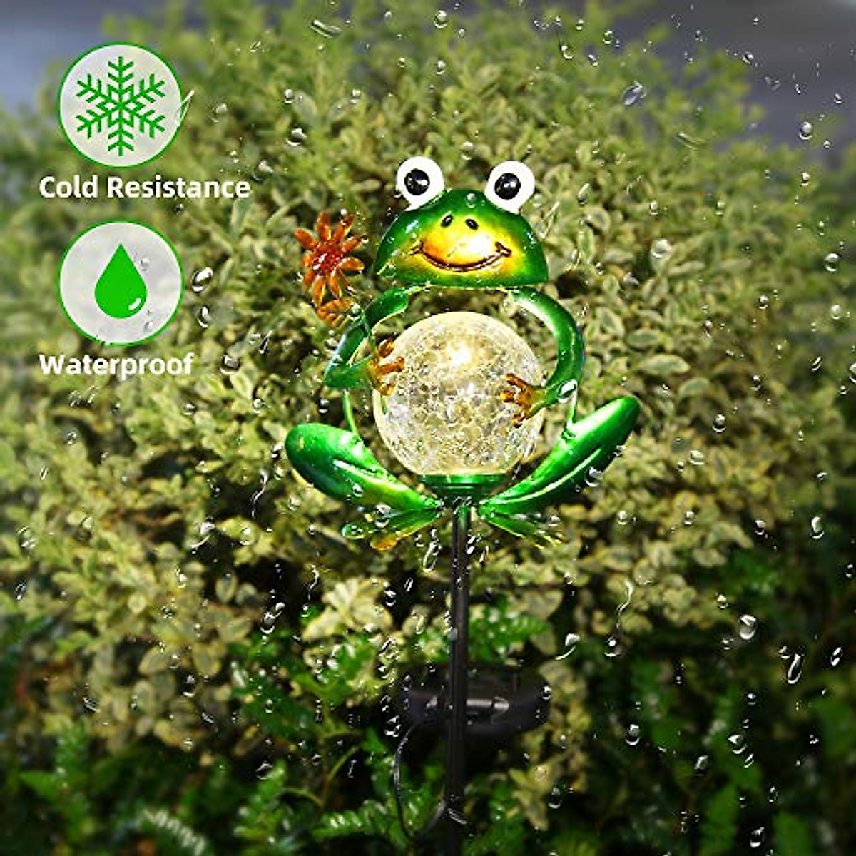 LUNSY Garden Solar Lights Outdoor Decorative, Metal Frog Shape, Outdoor Waterproof Stake Lights with 2 Feet, Auto ON/OFF Solar Powered Light for Lawn, Backyard, Patio, Pathway