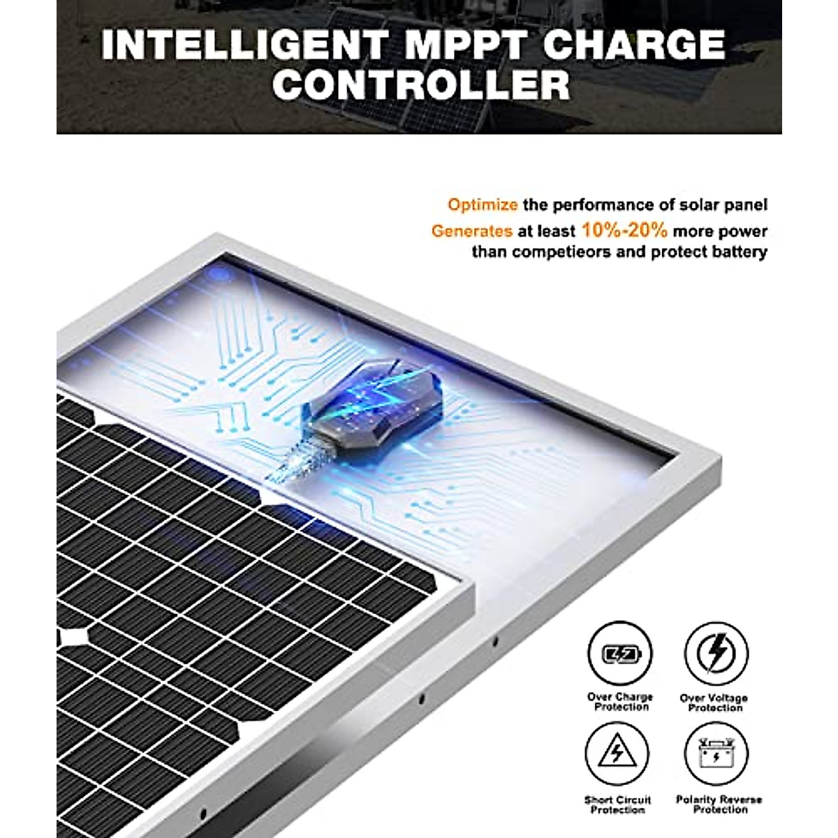 Sun Energise 30W 12V Solar Battery Charger & Maintainer, Built-in Smart MPPT Charge Controllera, Adjustable Mounting Bracket, 12 Volt Solar Panel Trickle Charging Kit for Boat RV Marine Trailer Camper