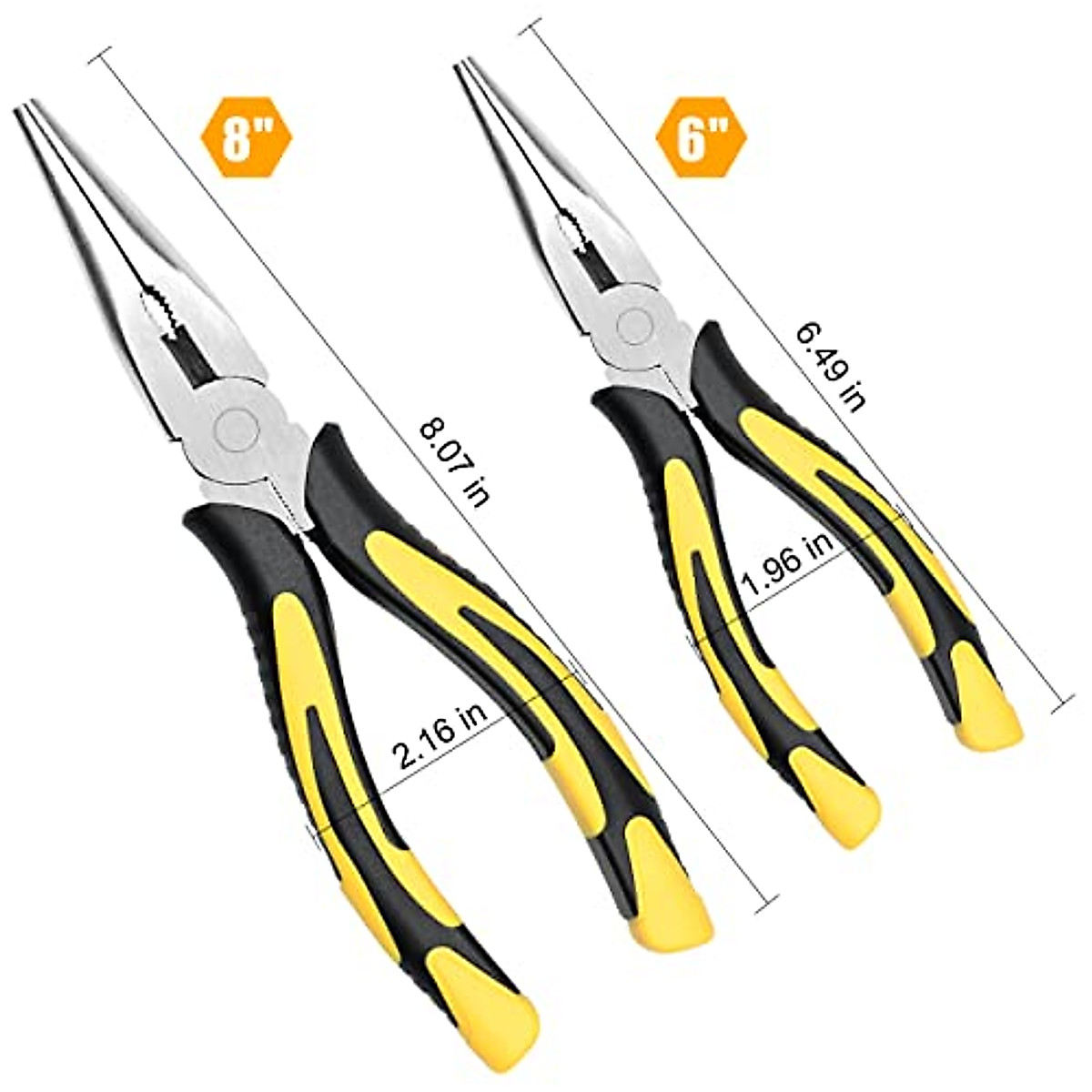 ZUZUAN Premium VISE-GRIP Long Needle Nose Pliers- 8” & 6’’, Paper Clamp Precision, High Carbon Steel, Soft Grip with Wire Cutter, Long Nose Cutting Pliers for Home, Fishing, Jewelry, Crafts,2pcs