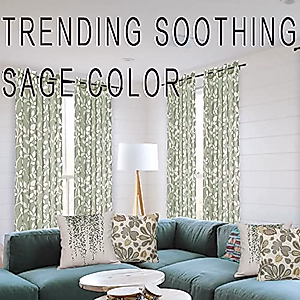 Sage Green Boho Curtains 84 Inch Length for Living Room 2 Panels Set,Natural Leaf Floral Tree Branch Bohemian Design Patterned Neutral Window Sheers for Bedroom,52x84 Inches Long,White Light Green