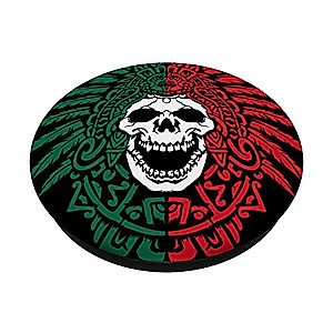 Mexico Flag - Aztec Warrior Skull - Hecho En Mexico Calavera PopSockets Swappable PopGrip