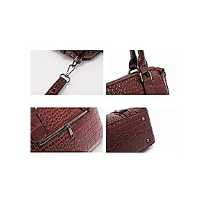 GJGJTER Women Patent Leather Bucket Bag Embossed Shoulder Handbag Crossbody Purse-Dark Brown