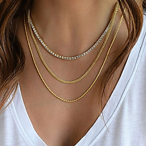 HERIER Tennis Necklace for Women 14K Gold Plated or Silver Rhinestone Choker Necklaces Dainty Zirconia Cut Faux Diamond chain 3mm