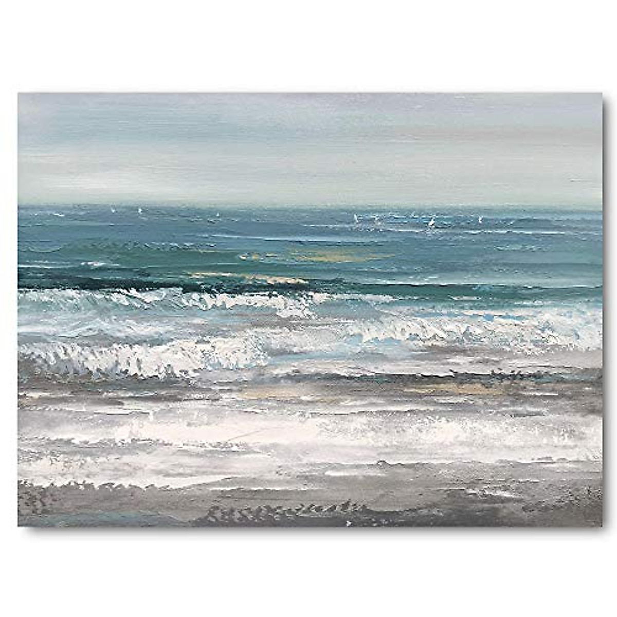 Yihui Arts Large Dinning Room Wall Art Hand Painted Modern Abstract Seascape Canvas Oil Painting Ocean Beach Coastal Picture Artwork for Home Decor