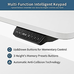 BANTI 63" x 24" Height Adjustable Electric Standing Desk with Keyboard Tray, Sit Stand up Desk with Splice Board, White Frame/White Top