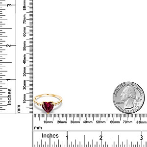Gem Stone King 18K Yellow Gold Plated Silver Red Created Ruby Ring For Women (1.84 Cttw, Heart Shape 8MM, Gemstone Birthstone, Available In Size 5, 6, 7, 8, 9)