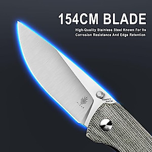Kizer T1 EDC Knife, 3.19 Inches 154CM Steel Green Micarta Handle Folding Pocket Knife, V3490C1