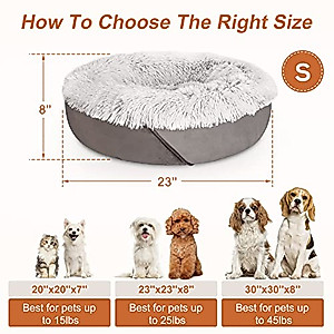 JOEJOY Calming Dog Bed for Small Dogs, Anti-Anxiety Puppy Cuddler Bed, Cozy Soft Round Fluffy Plush Pet Bed, Machine Washable and Anti-Slip Bottom (23", Grey)